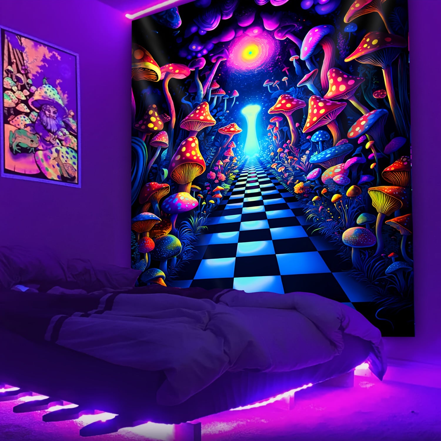 Simpkeely Mysterious Mushroom Forest Trail UV Black Light Tapestry, La